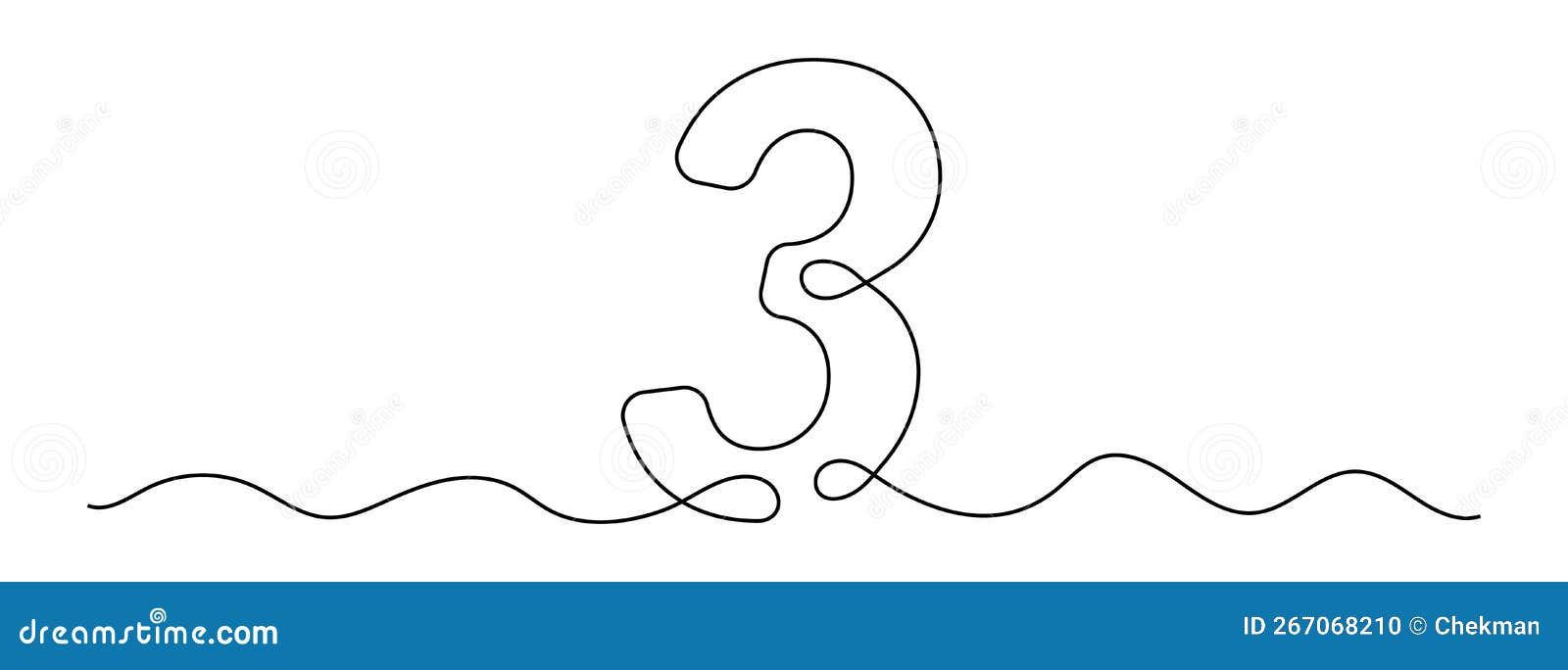 Number 3 in Continuous Line Drawing Style. Abstract Drawing Number ...