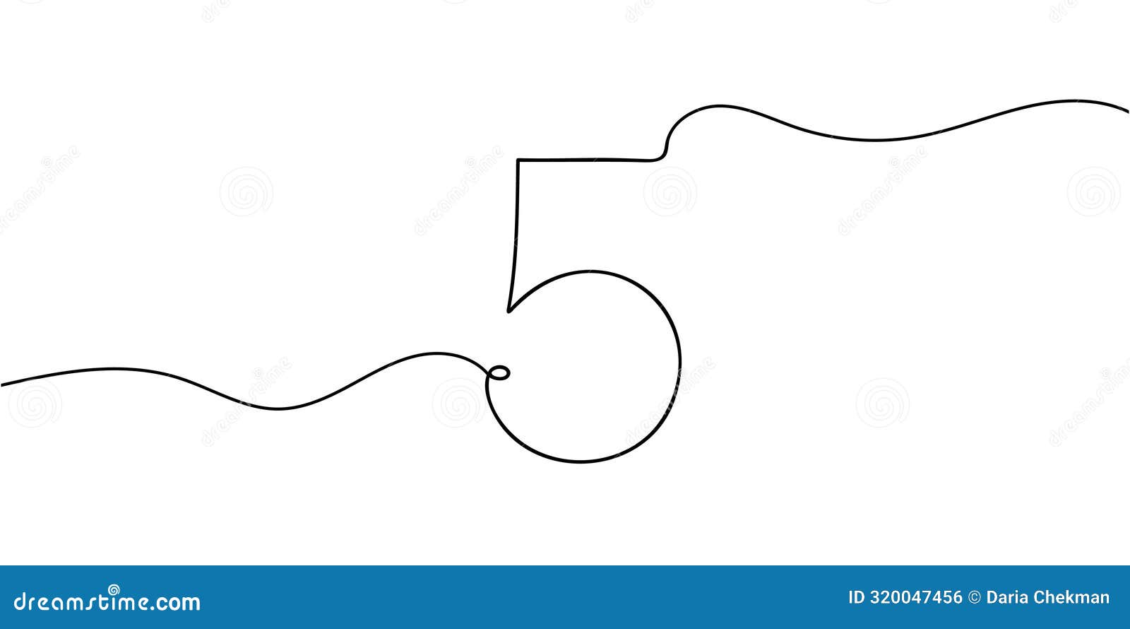 Number 5 in Continuous Line Drawing Style. Line Art of Number Five ...