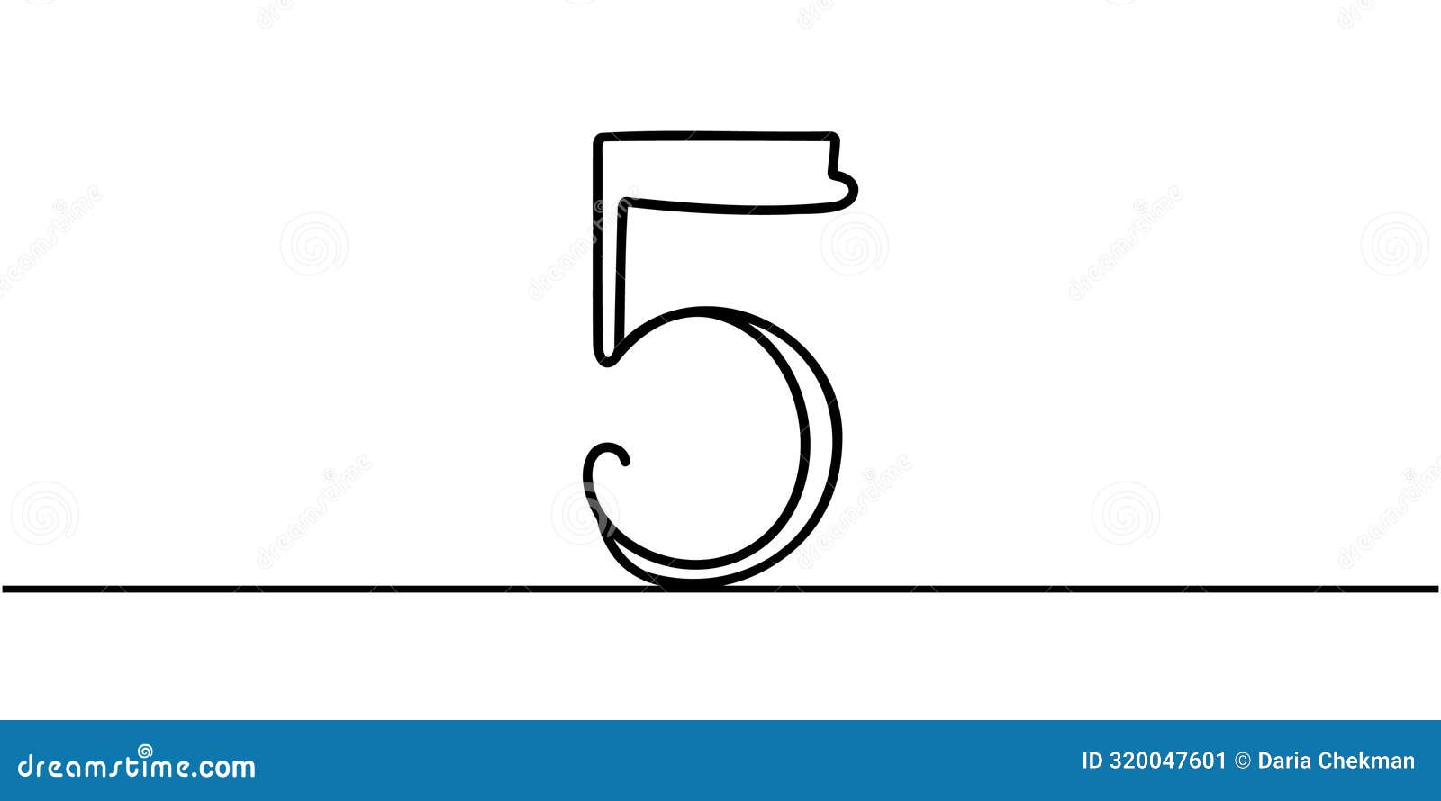 Number 5 in Continuous Line Drawing Style. Line Art of Number Five ...