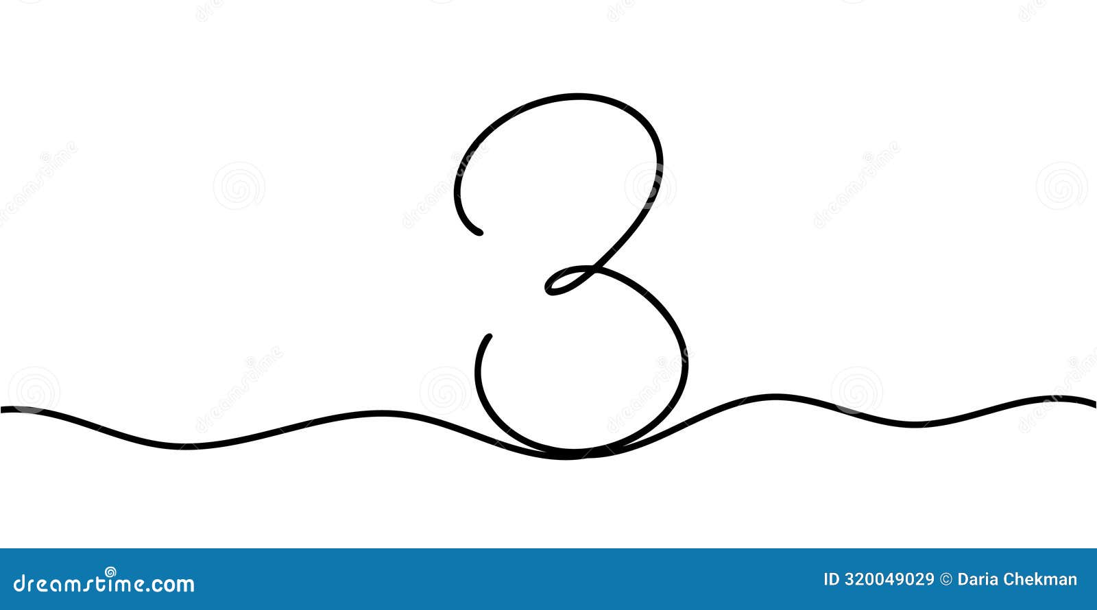 Number 3 in Continuous Line Drawing Style. Line Art of Number Three ...