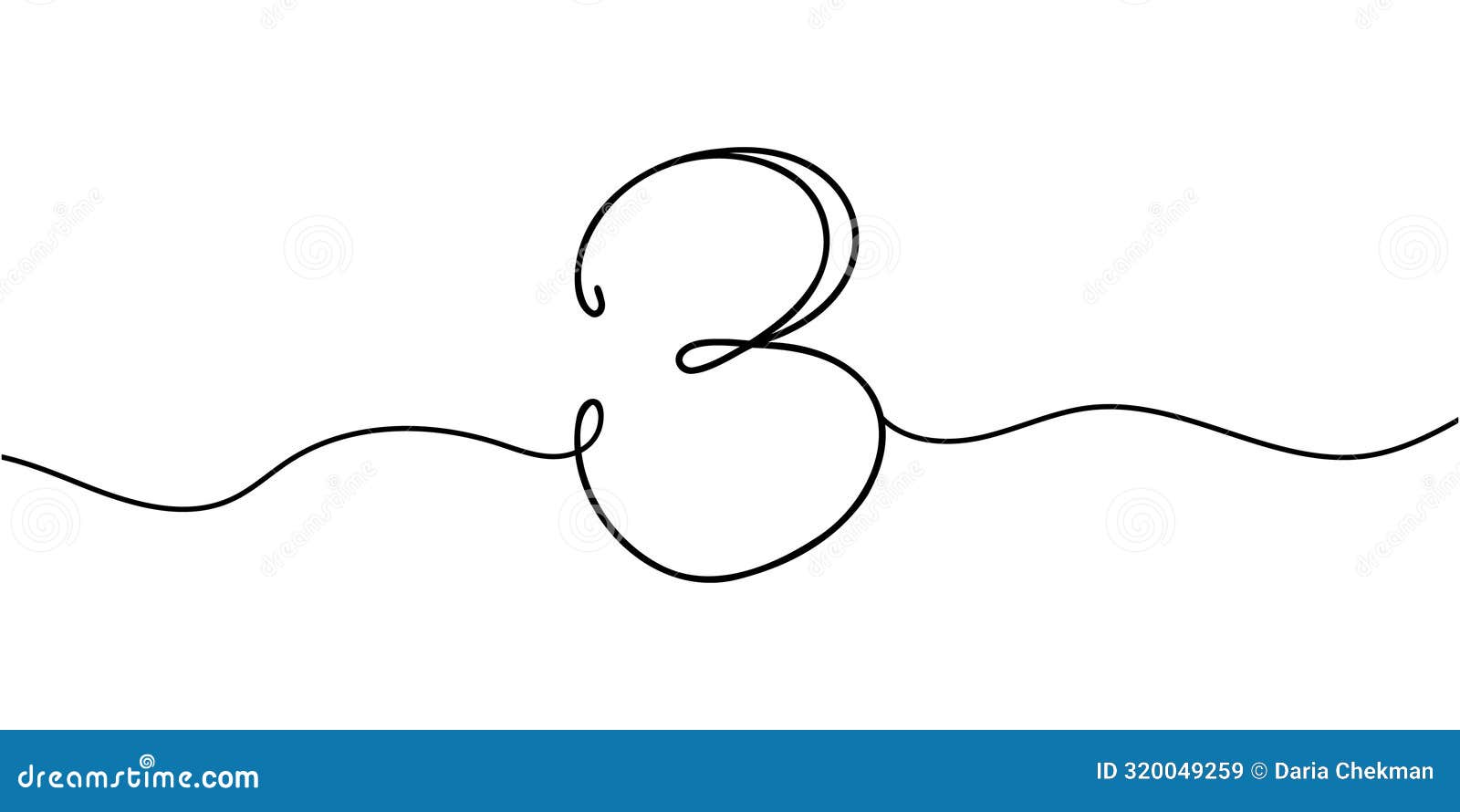 Number 3 in Continuous Line Drawing Style. Line Art of Number Three ...