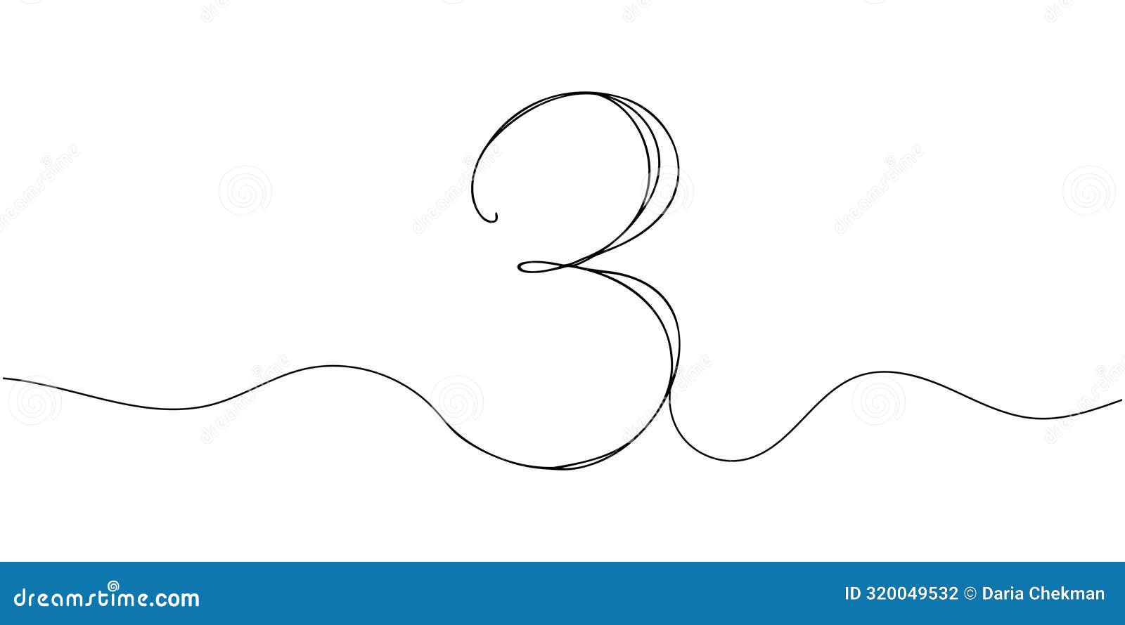 Number 3 in Continuous Line Drawing Style. Line Art of Number Three ...