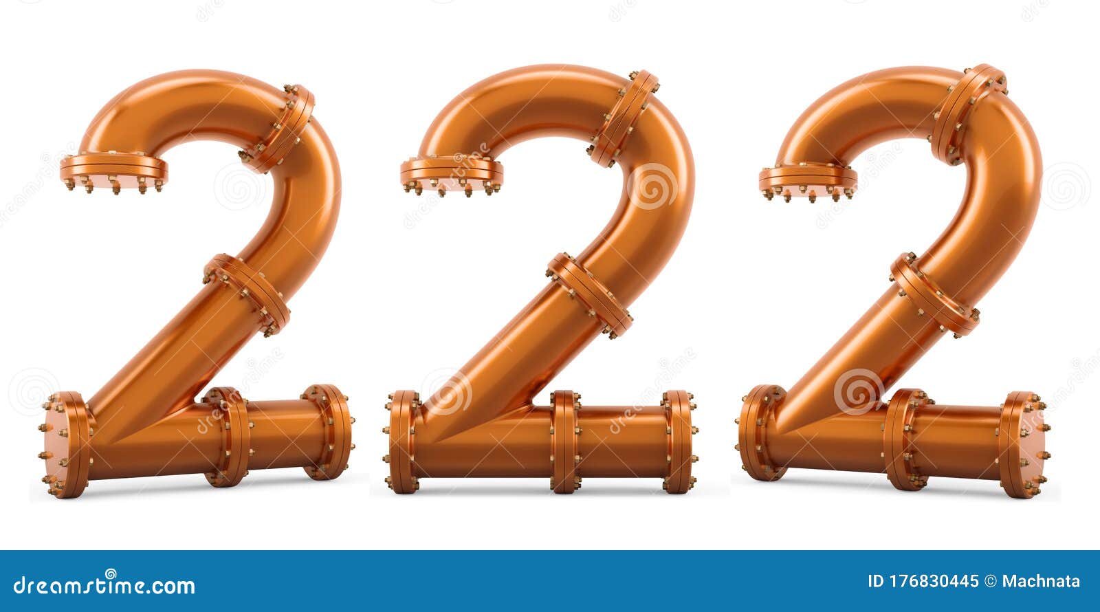 Number 2 from Copper Pipes, 3D Rendering Stock Illustration ...