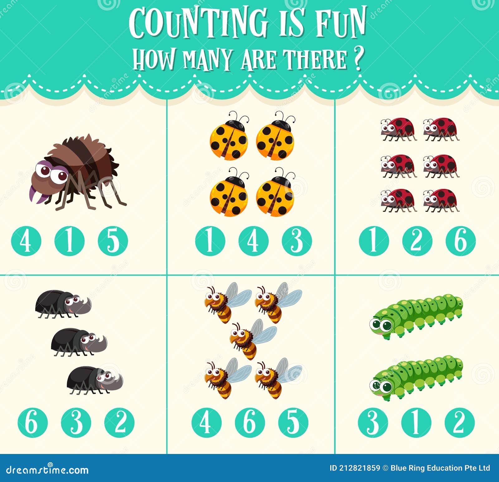 Number Counting Math Worksheet for Kids Stock Vector - Illustration of ...