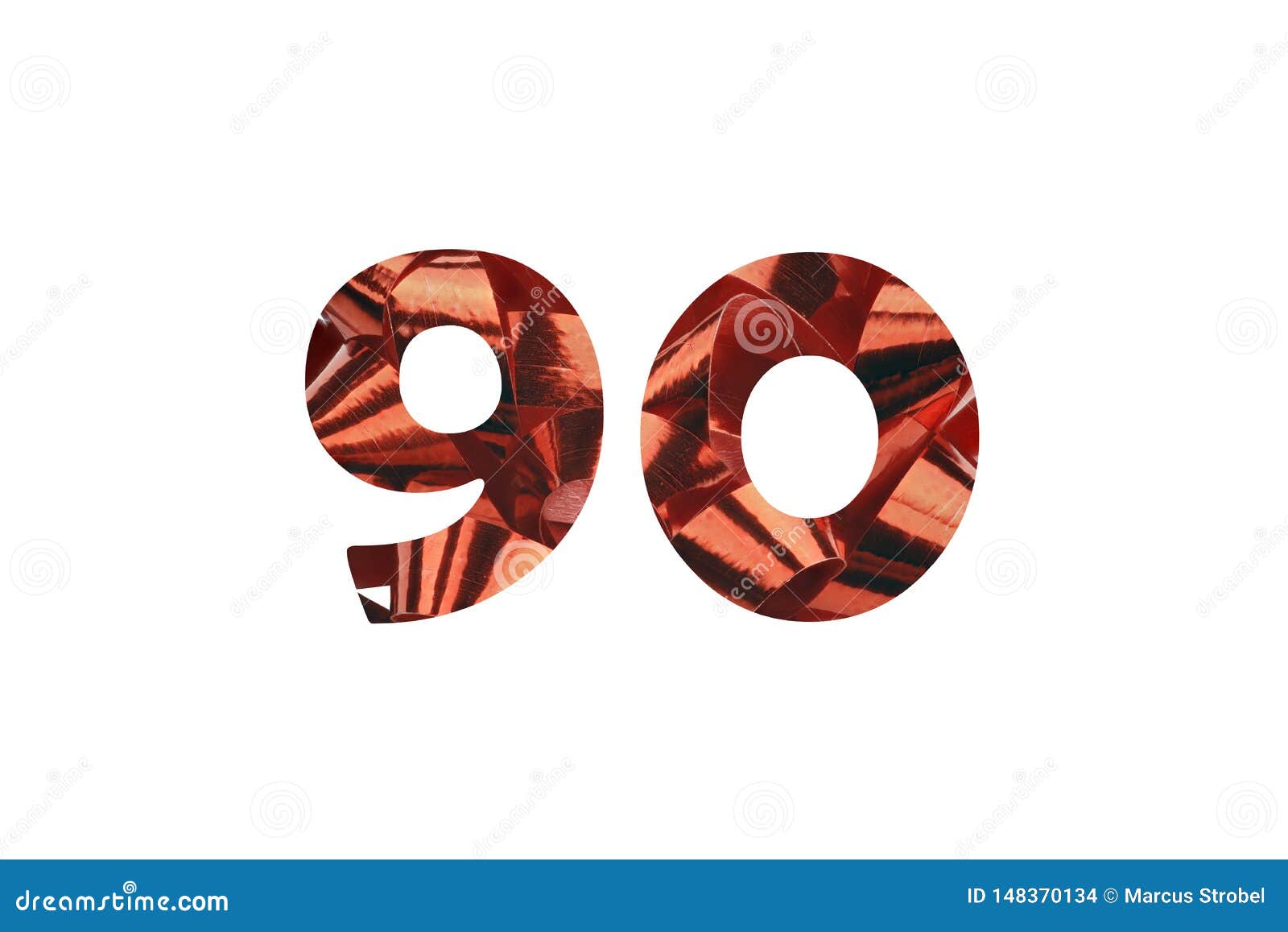 Number 90 Cut Out from a Closeup of a Red Gift Loop Stock Photo - Image ...