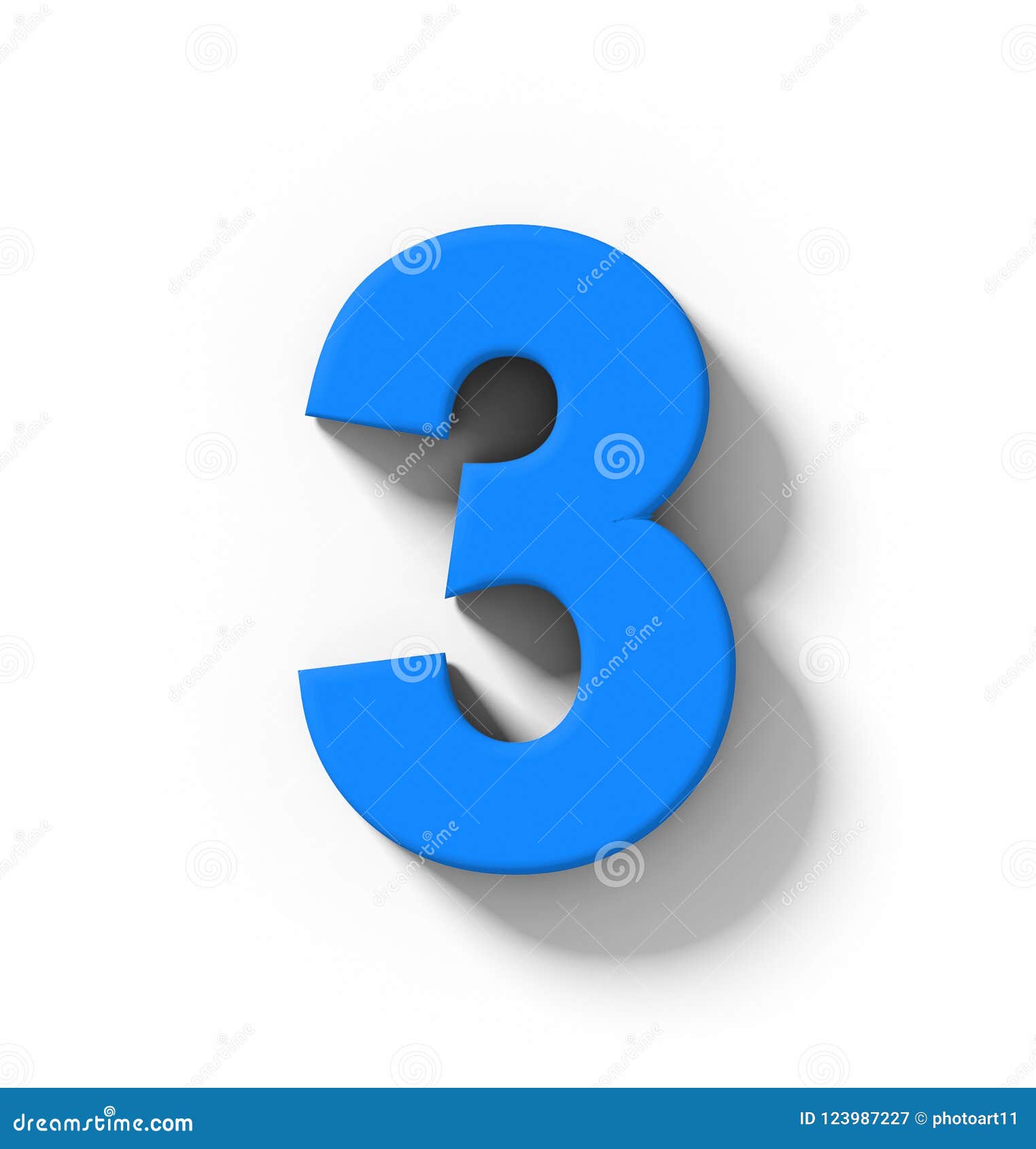 Number 3 3D Blue Isolated on White with Shadow - Orthogonal Projection ...