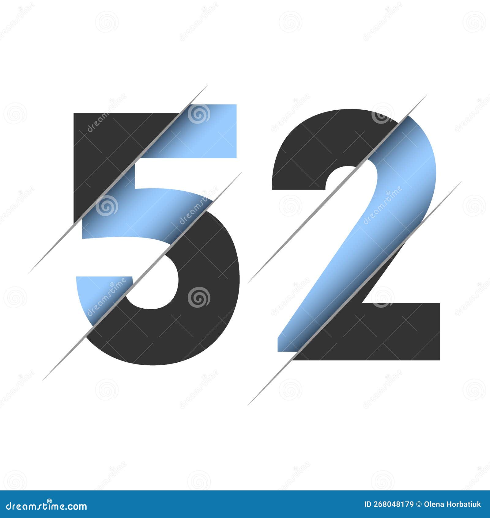 52 Number, 3d Cut Design. Icon for Celebration Design. Vector ...