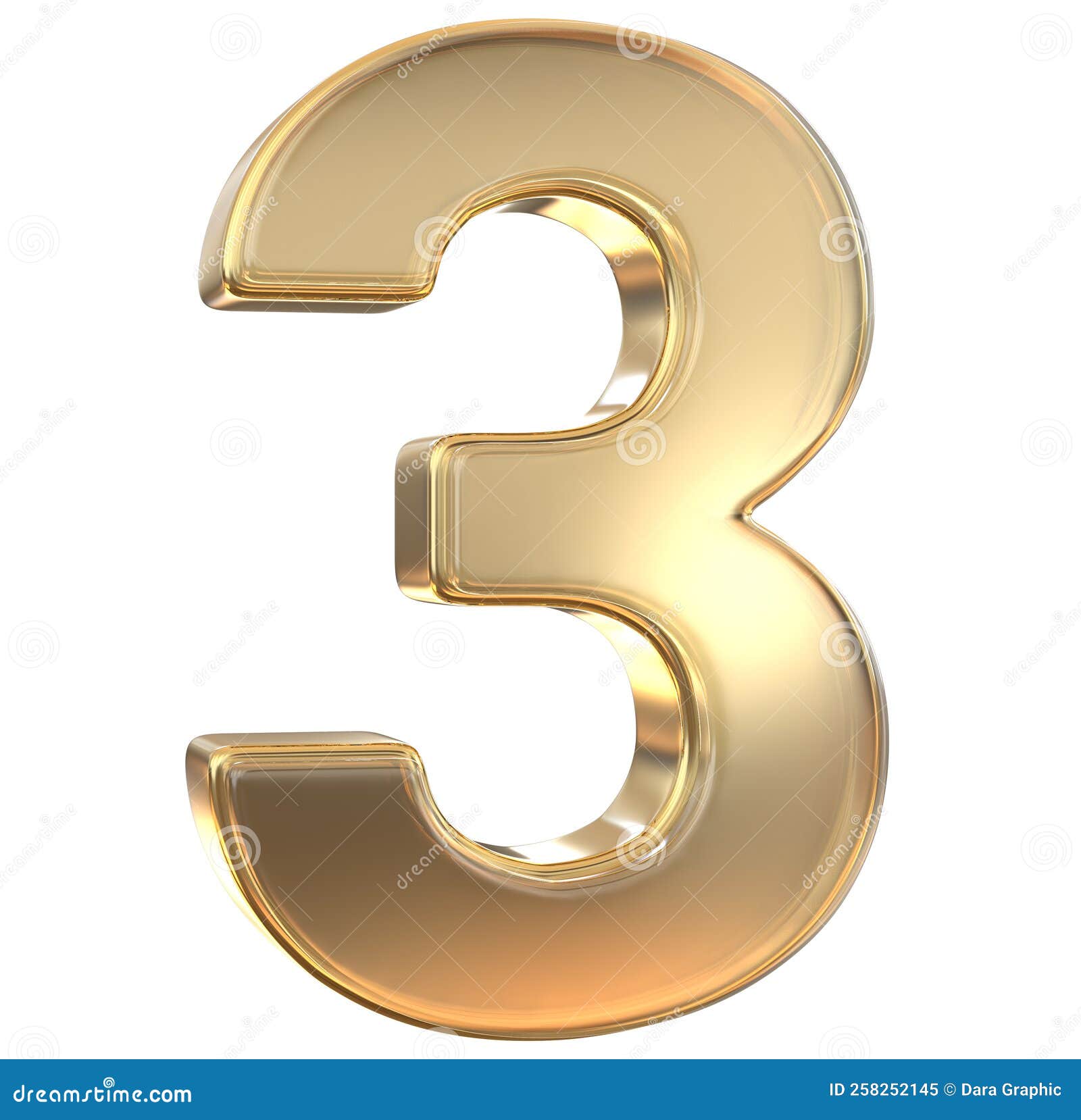 Number 3d 3 gold render stock illustration. Illustration of decoration ...