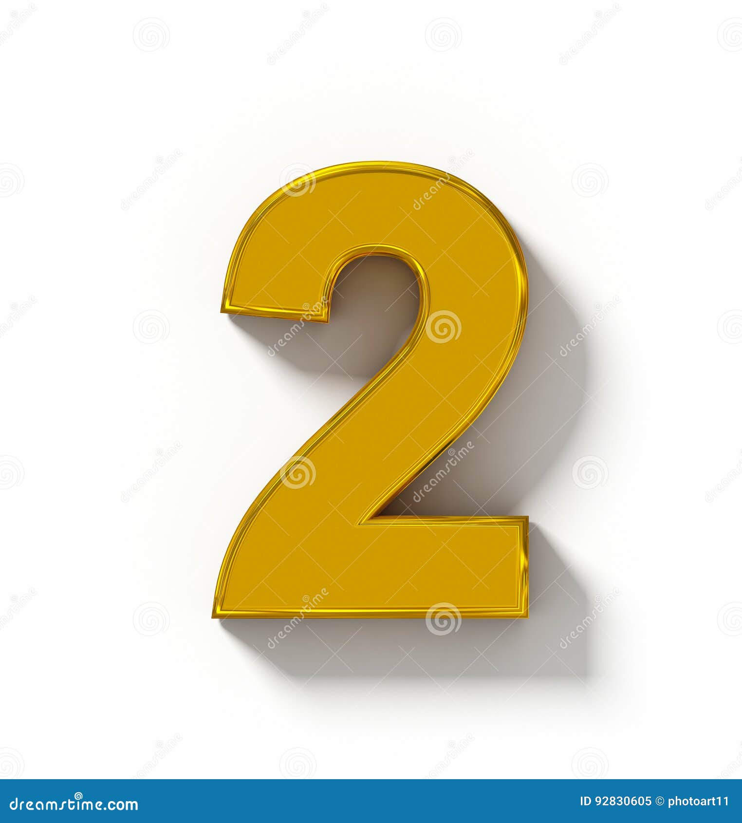 Number 2 3D Golden Isolated on White with Shadow - Orthogonal Pr Stock ...