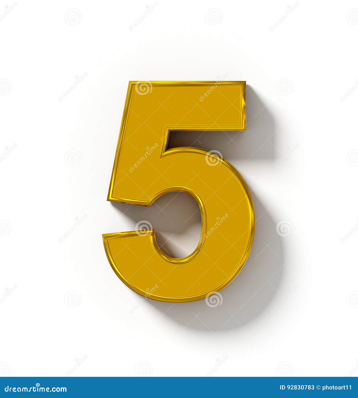 Number 5 3D Golden Isolated on White with Shadow - Orthogonal Pr Stock ...