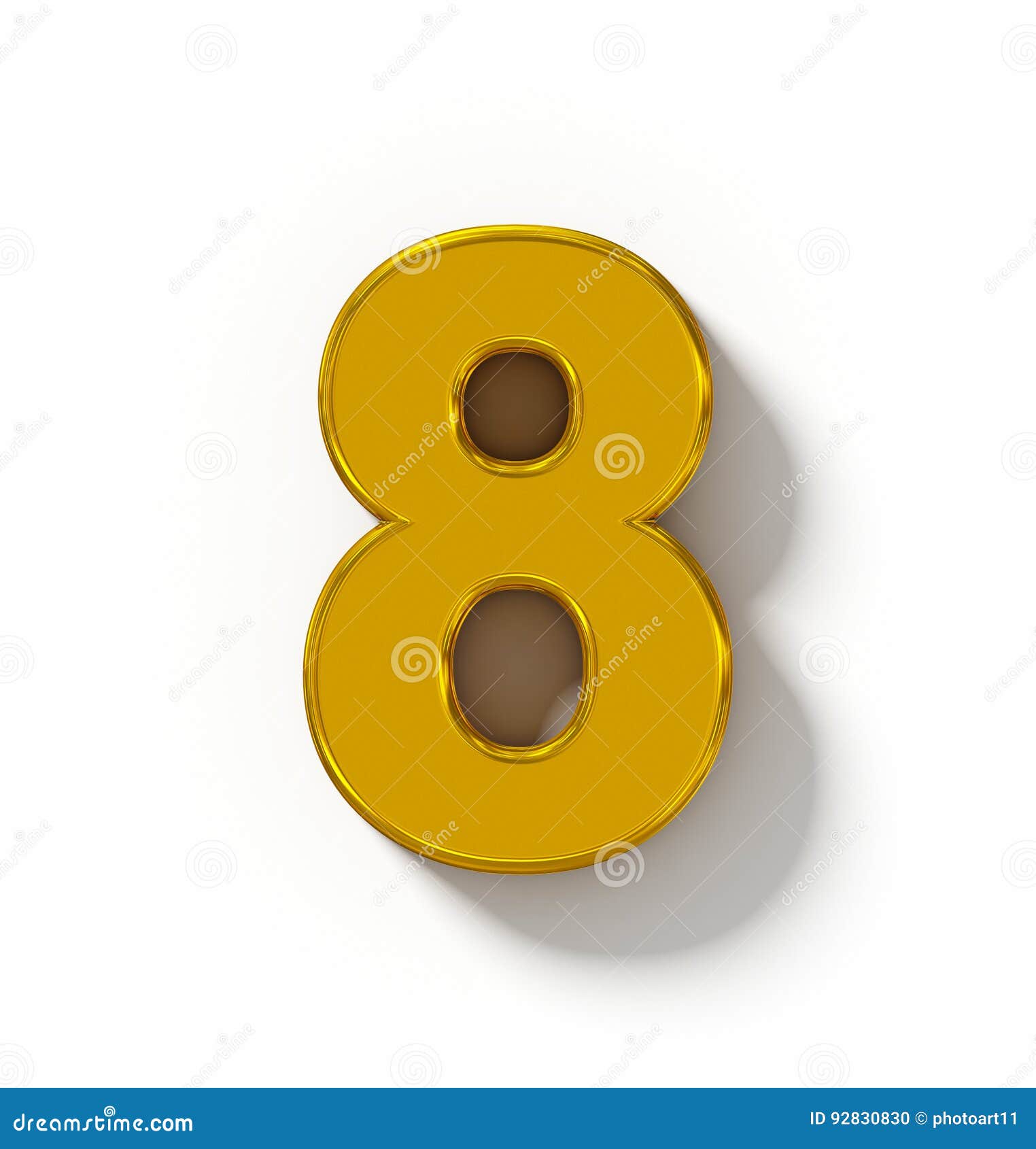 Number 8 3D Golden Isolated on White with Shadow - Orthogonal Pr Stock ...
