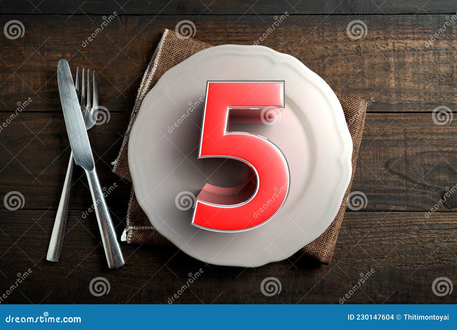5 on the plate. stock photo. Image of groups, blank - 230147604
