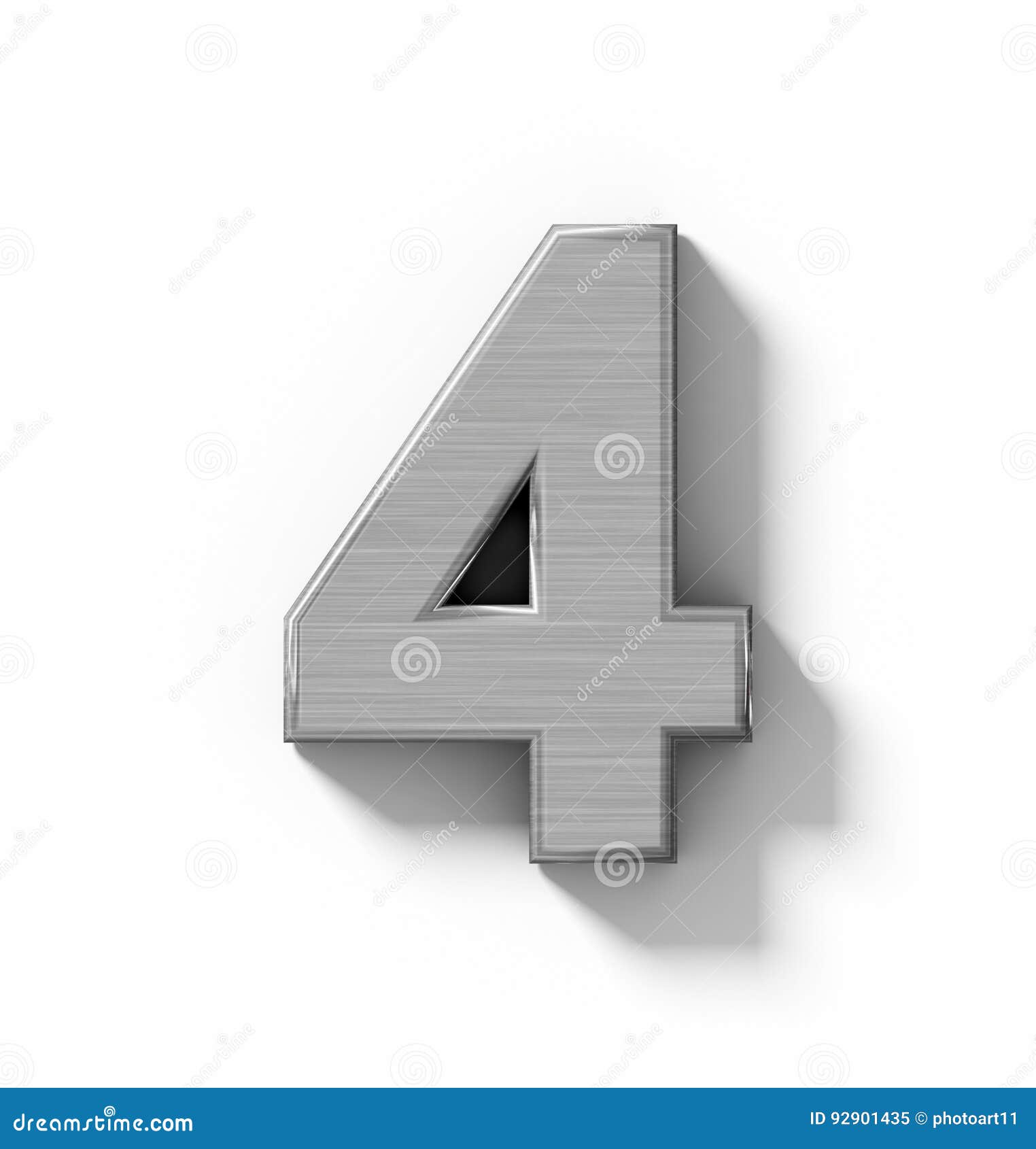 Number 4 3D Metal Isolated on White with Shadow - Orthogonal Pro Stock ...