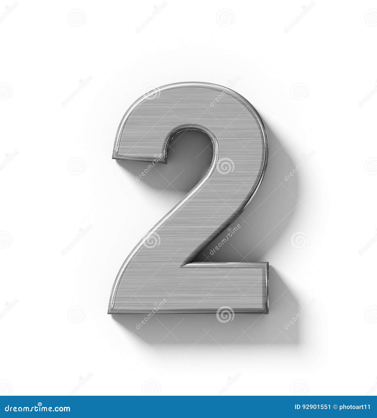 Number 2 3D Metal Isolated on White with Shadow - Orthogonal Pro Stock ...