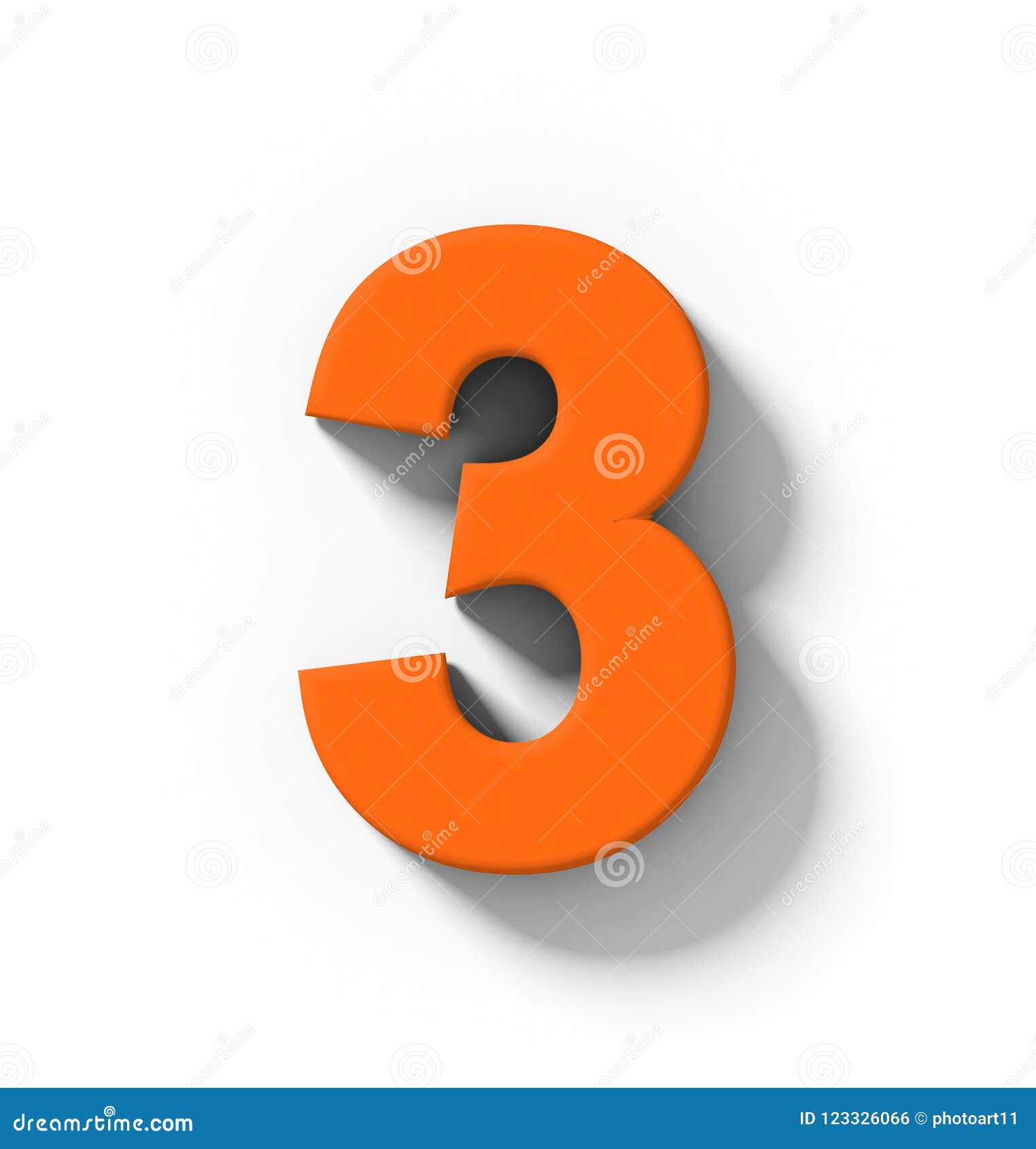 Number 3 3D Orange Isolated on White with Shadow - Orthogonal Pr Stock ...