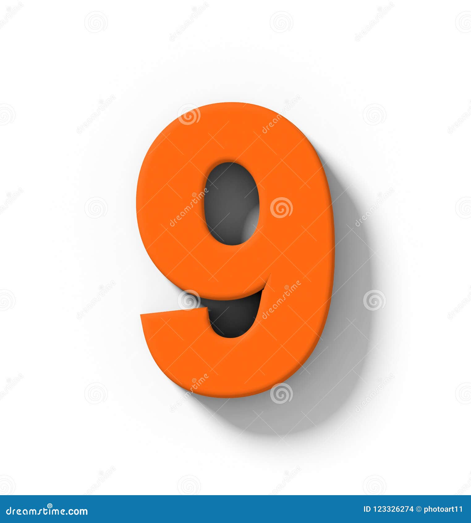 Number 9 3D Orange Isolated on White with Shadow - Orthogonal Pr Stock ...