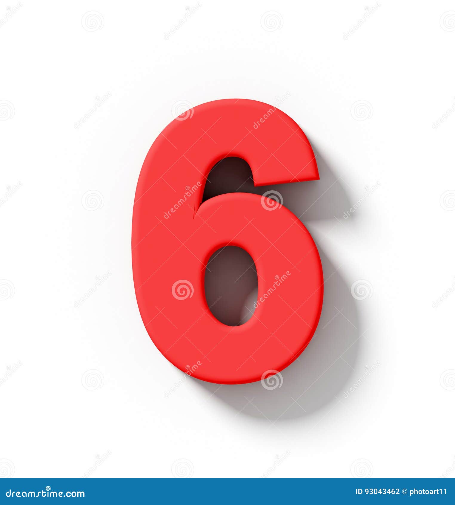 Number 6 3D Red Isolated on White with Shadow - Orthogonal Projection ...