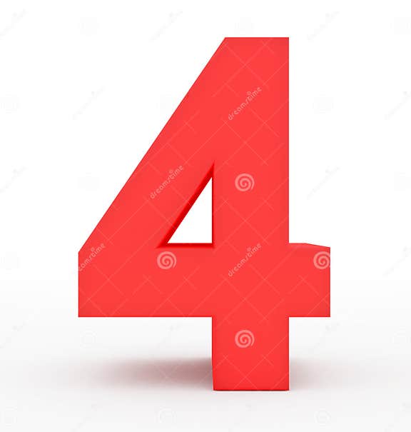 Number 4 3d red on white stock illustration. Illustration of color ...