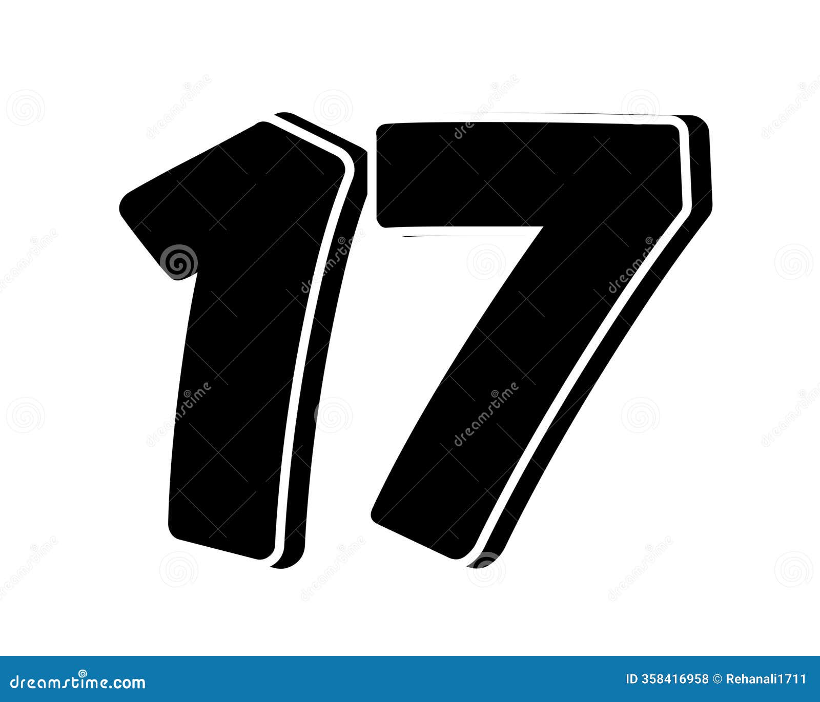 Number 17 3D with Shadow Effects on White Background Stock Illustration ...