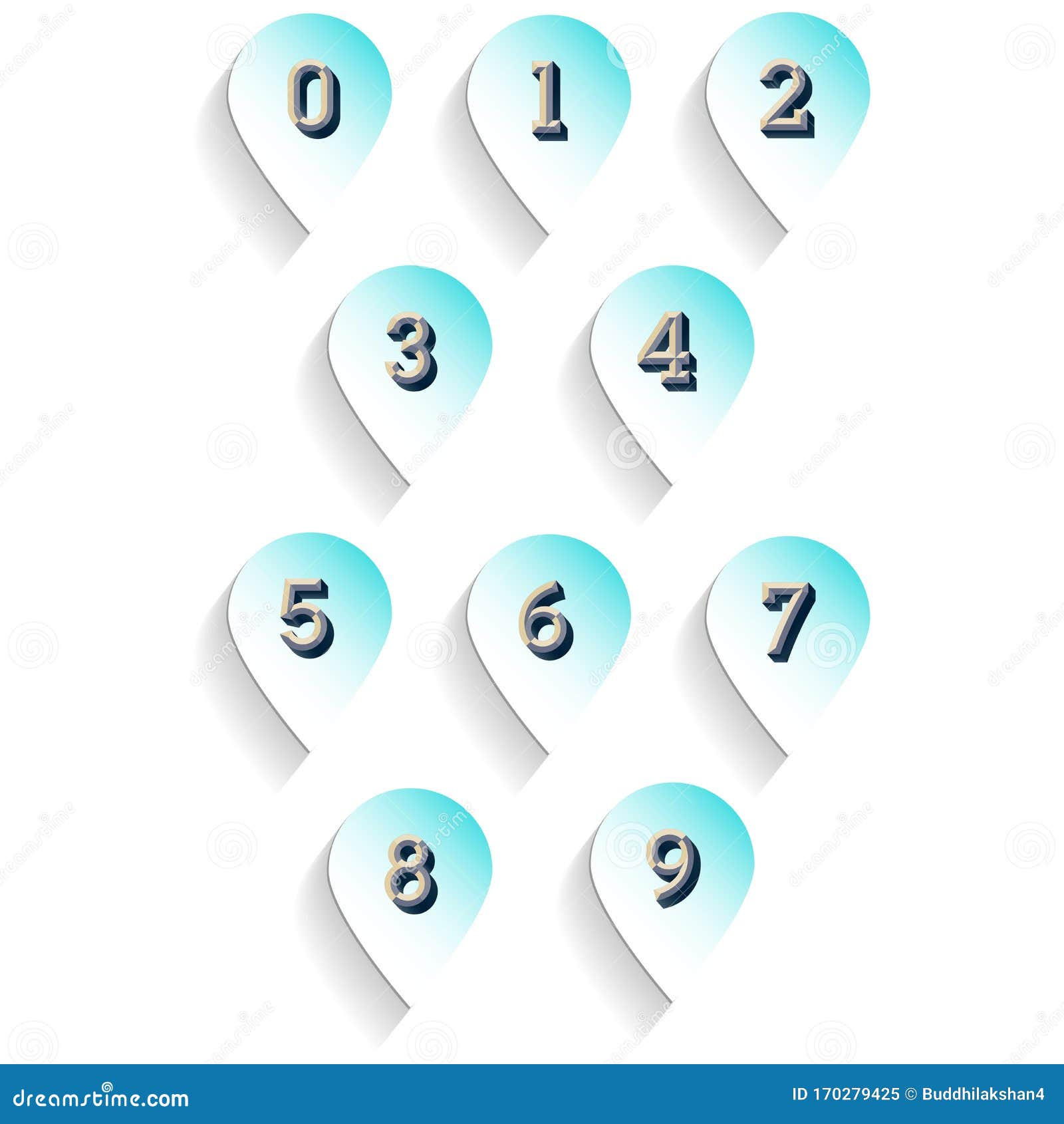 0-9 Number in Shadow Flat Icons 3D Label Set Stock Vector ...
