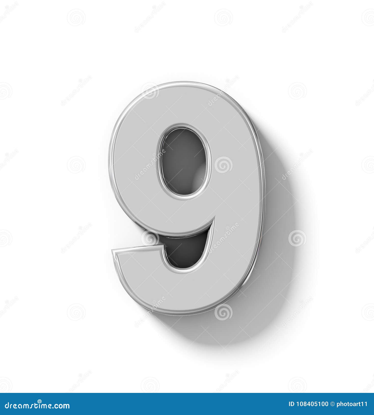 Number 9 3D Silver Isolated on White with Shadow - Orthogonal Pr Stock ...
