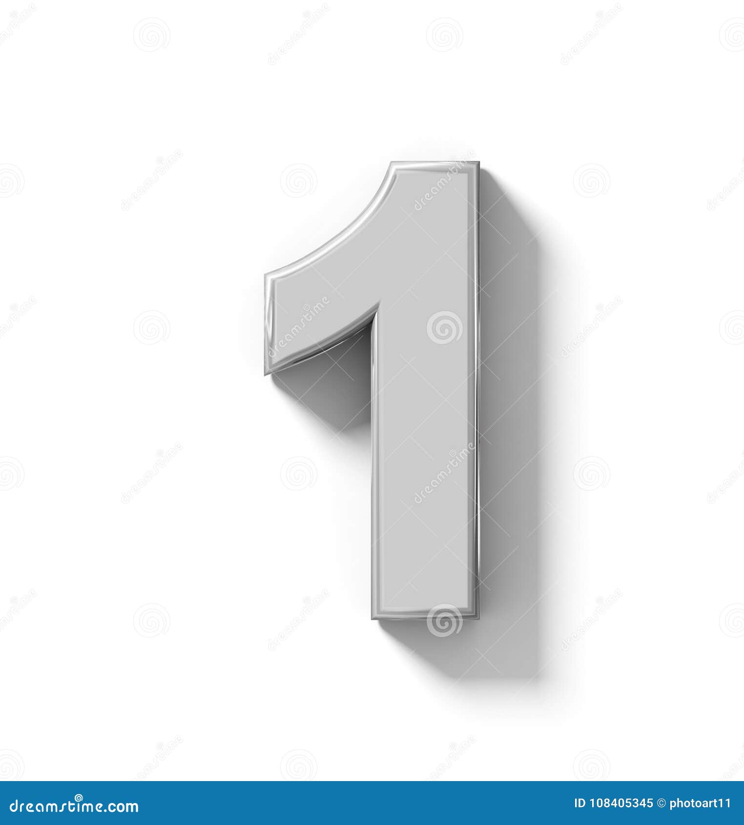 Number 1 3D Silver Isolated on White with Shadow - Orthogonal Pr Stock ...