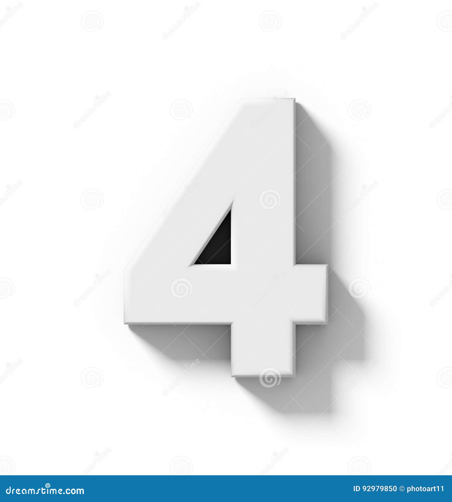 Number 4 3D White Isolated on White with Shadow - Orthogonal Pro Stock ...