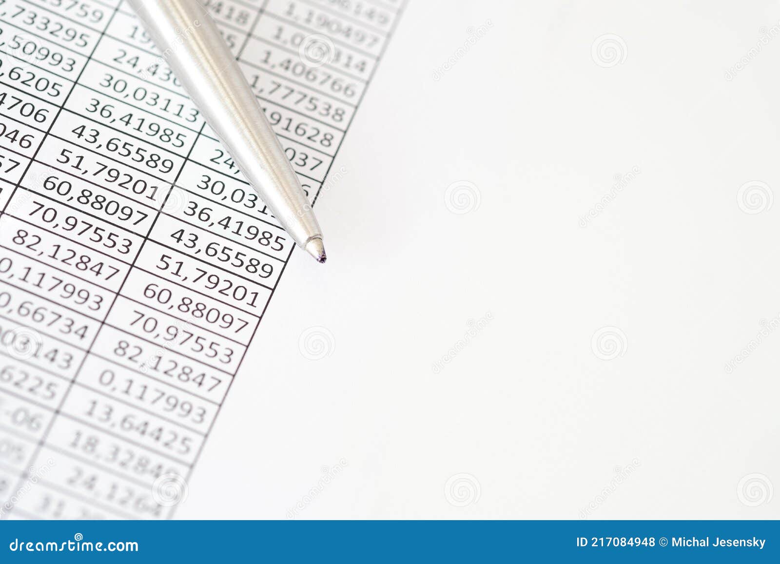Number Data Spreadsheet with Ballpoint Pen Closeup Stock Photo - Image ...