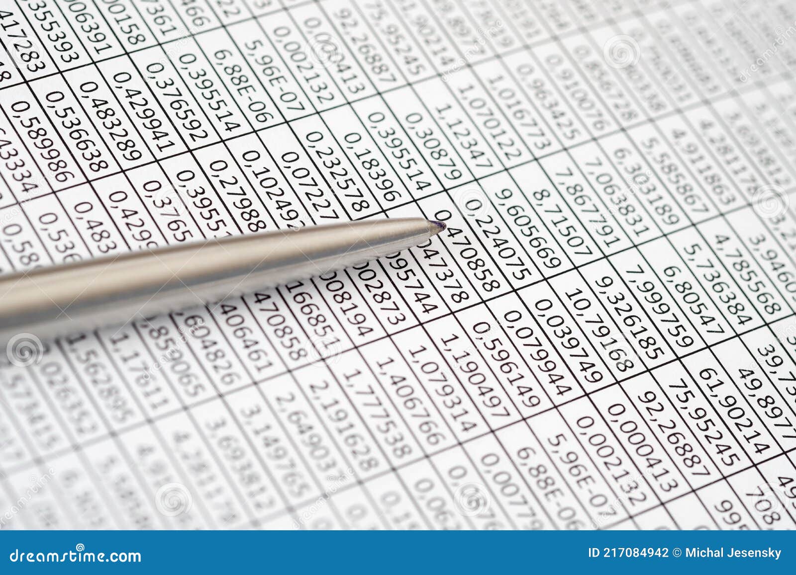 Number Data Spreadsheet with Ballpoint Pen Macro Closeup Stock Photo ...