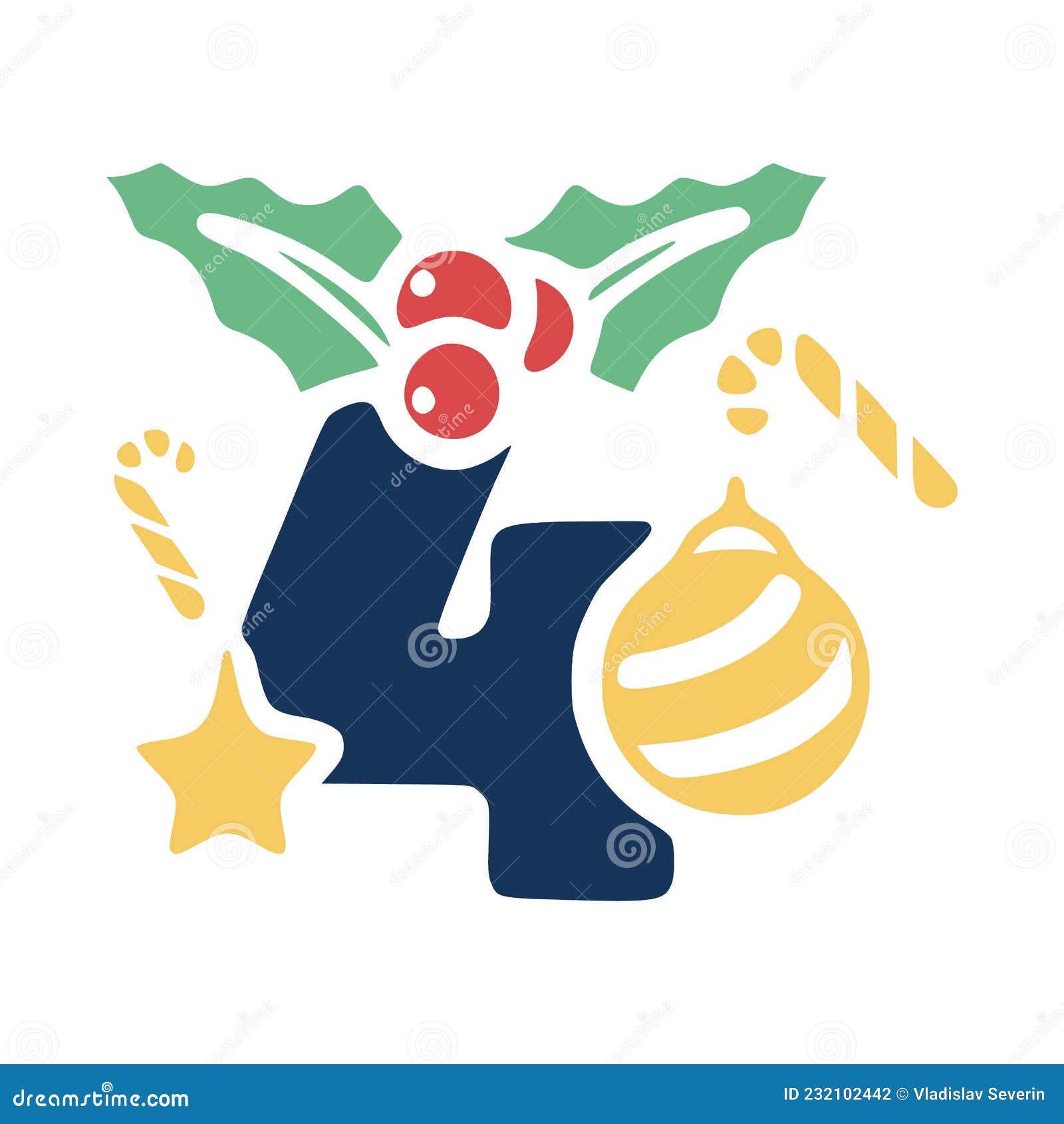 Number 4 is Decorated with Mistletoe and Christmas Elements Stock ...