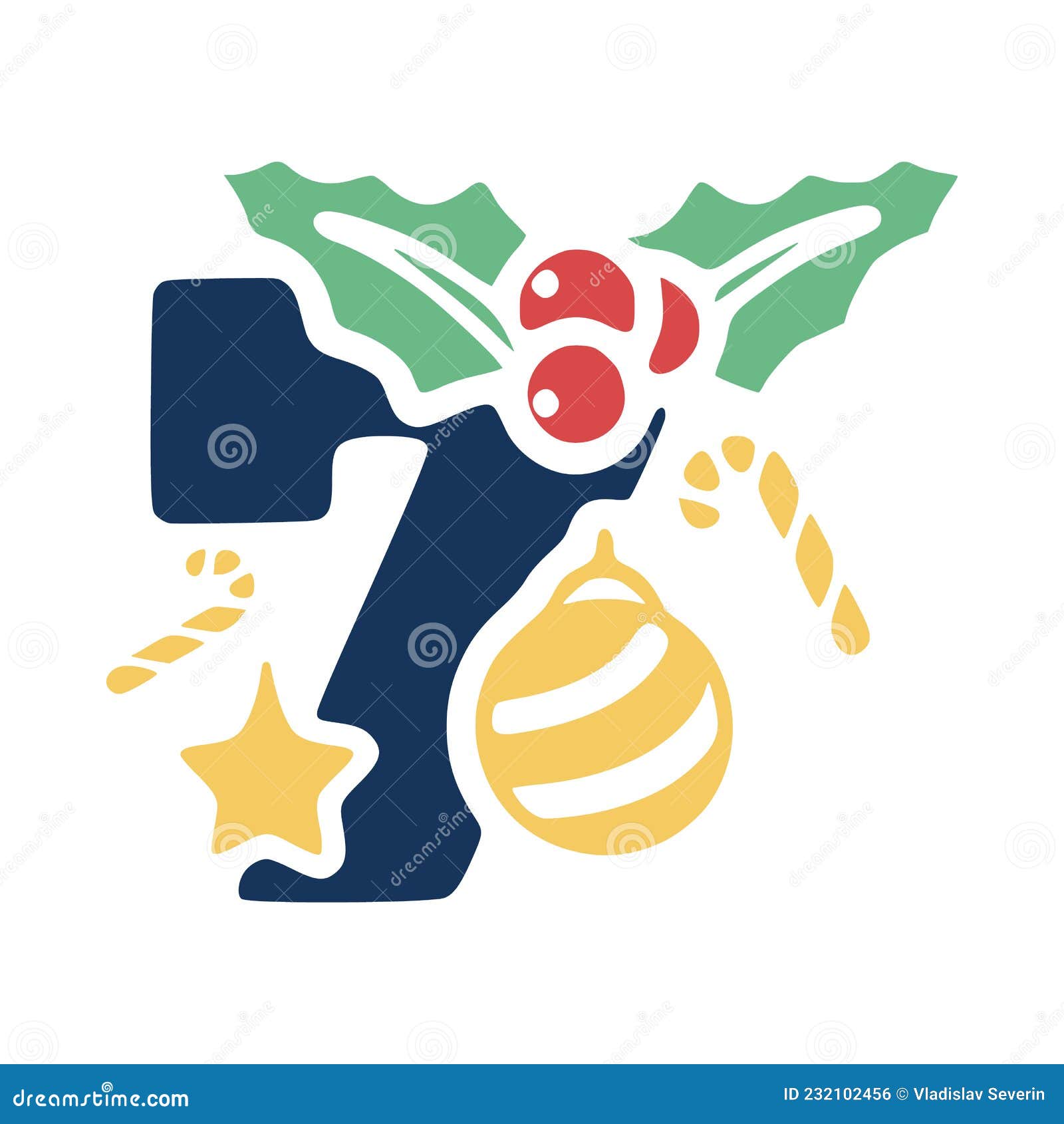 Number 7 is Decorated with Mistletoe and Christmas Elements Stock ...