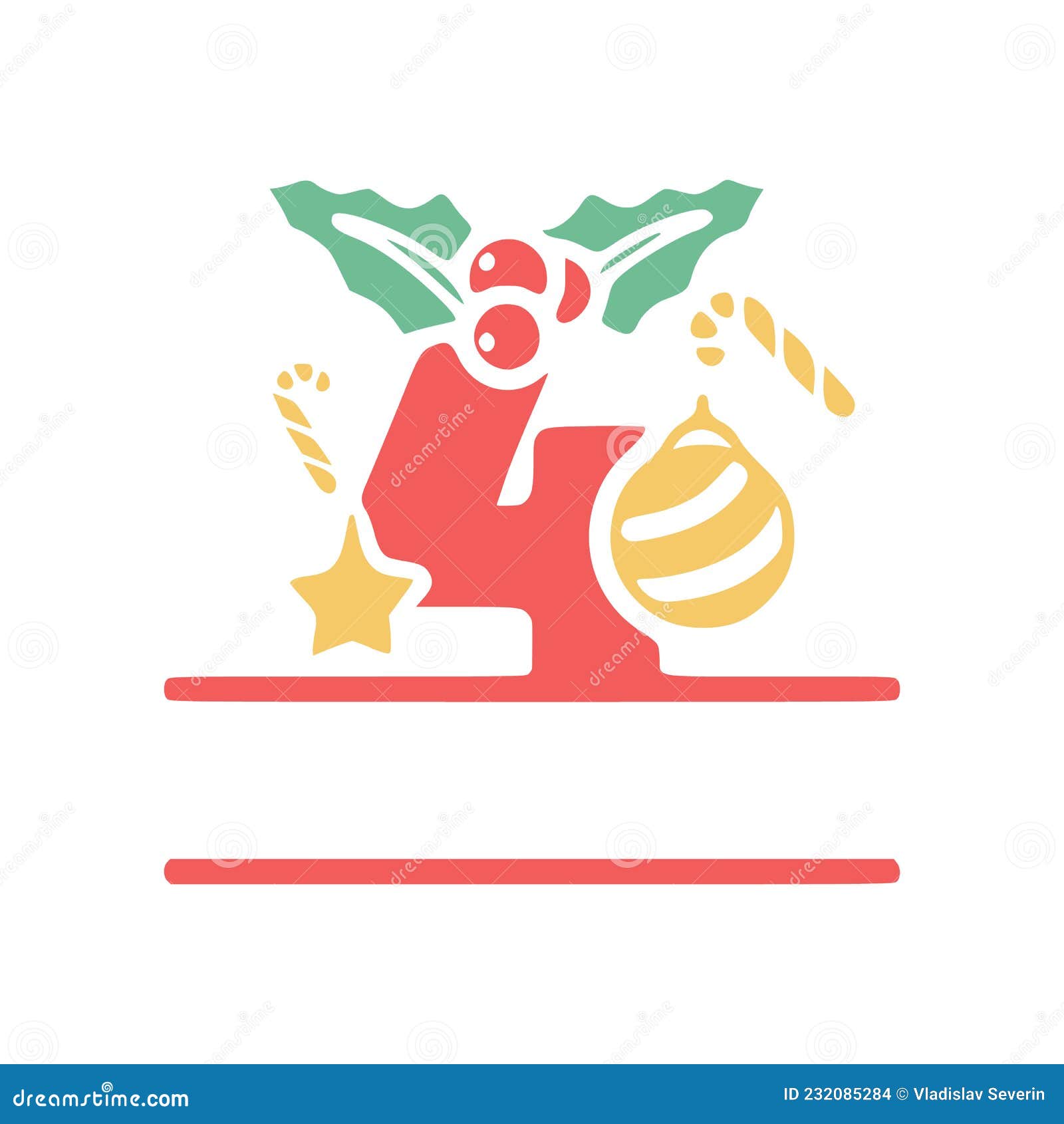 Number 4 is Decorated with Mistletoe and Christmas Elements ...