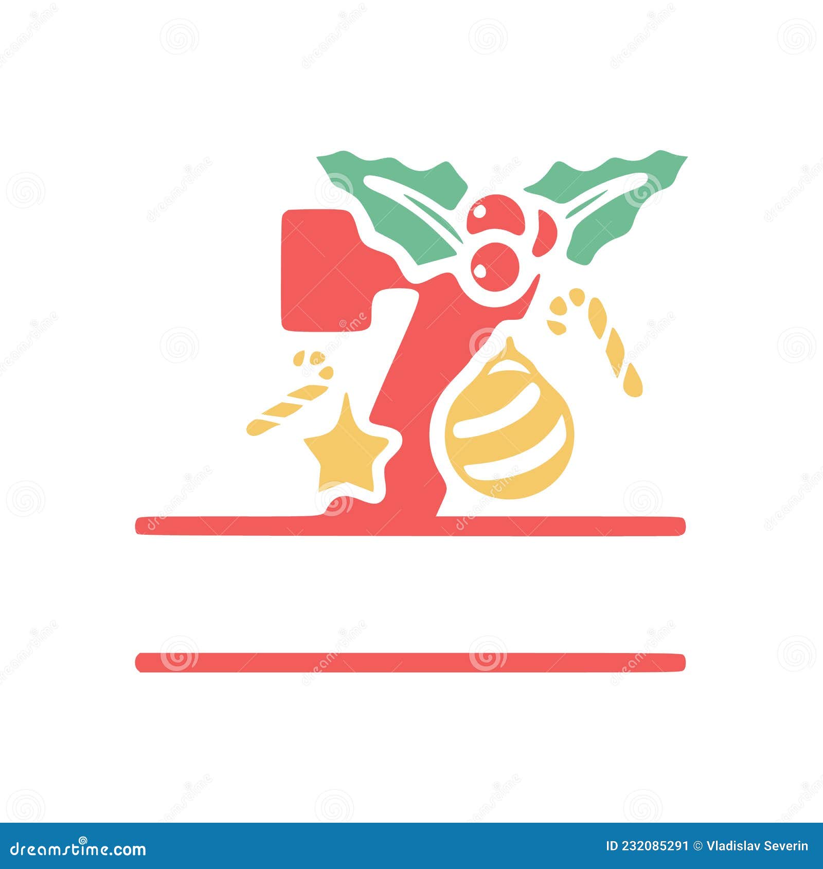 Number 7 is Decorated with Mistletoe and Christmas Elements ...