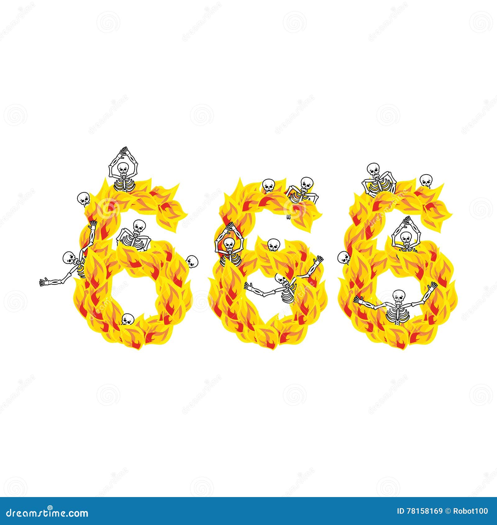 666 Number of Devil. Fire Numeric. Skeletons in Inferno Stock Vector ...