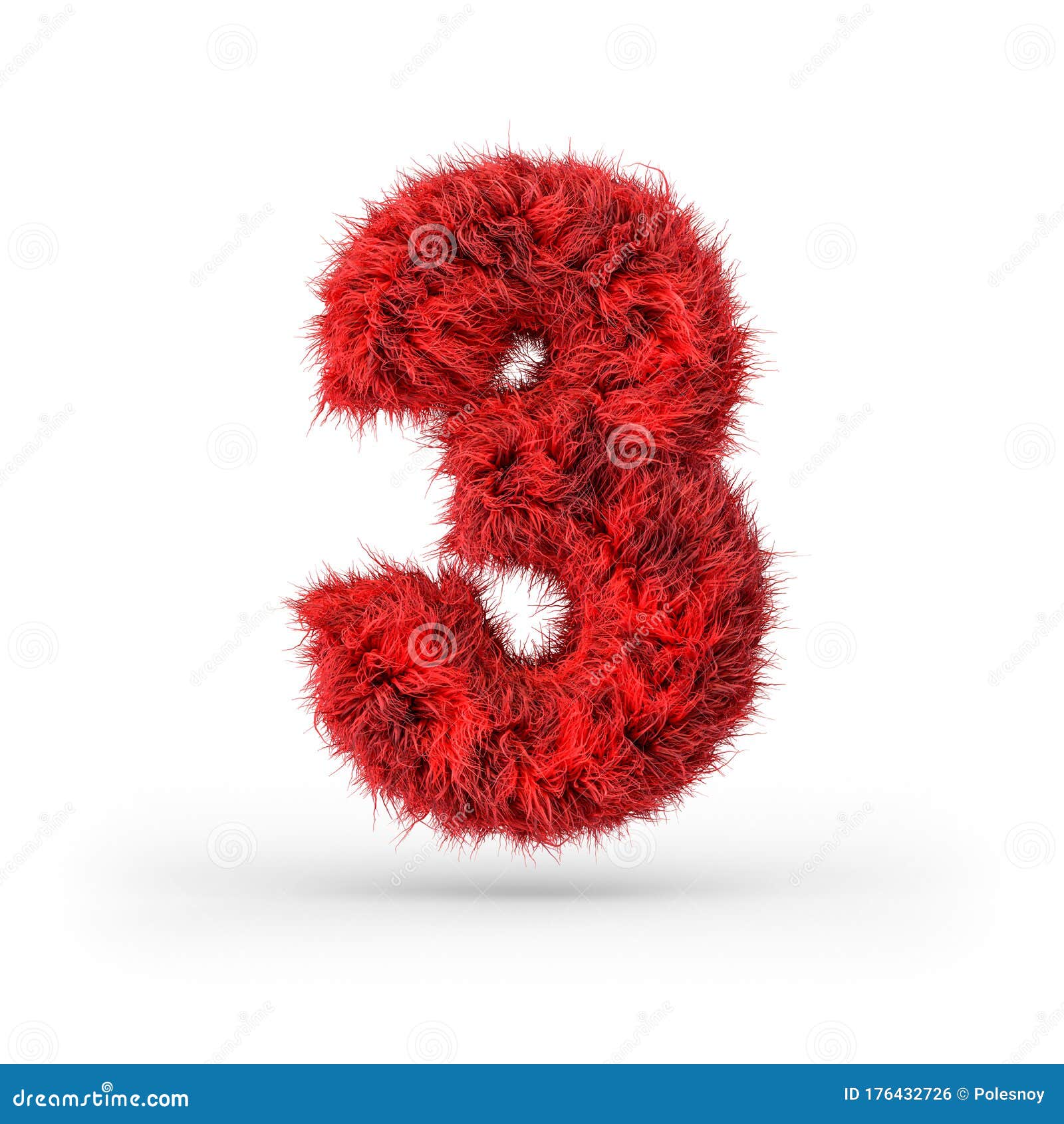 Number 3. Digital Sign. Red Fluffy and Furry Font Stock Illustration ...