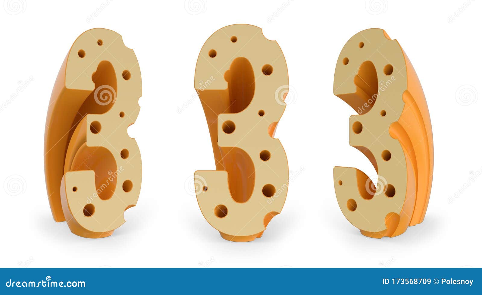 Number 3. Digital Sign. Set of Three View Points on White. 3D Stock ...