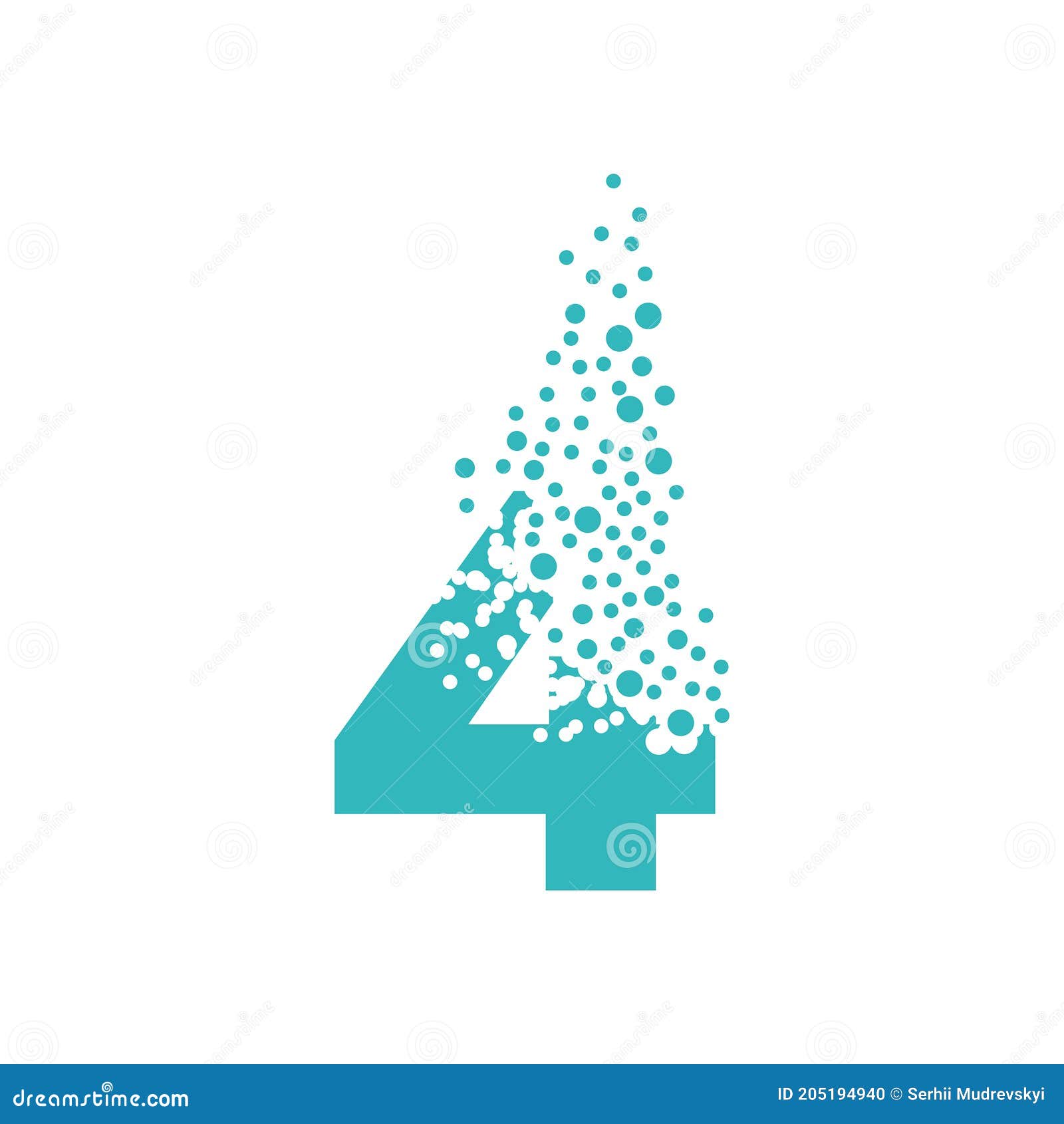 Number 4 Dispersing into a Cloud of Bubbles. Four Stock Vector ...