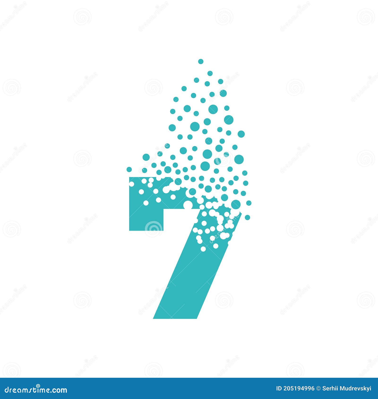 Number 7 Dispersing into a Cloud of Bubbles. Seven Stock Vector ...