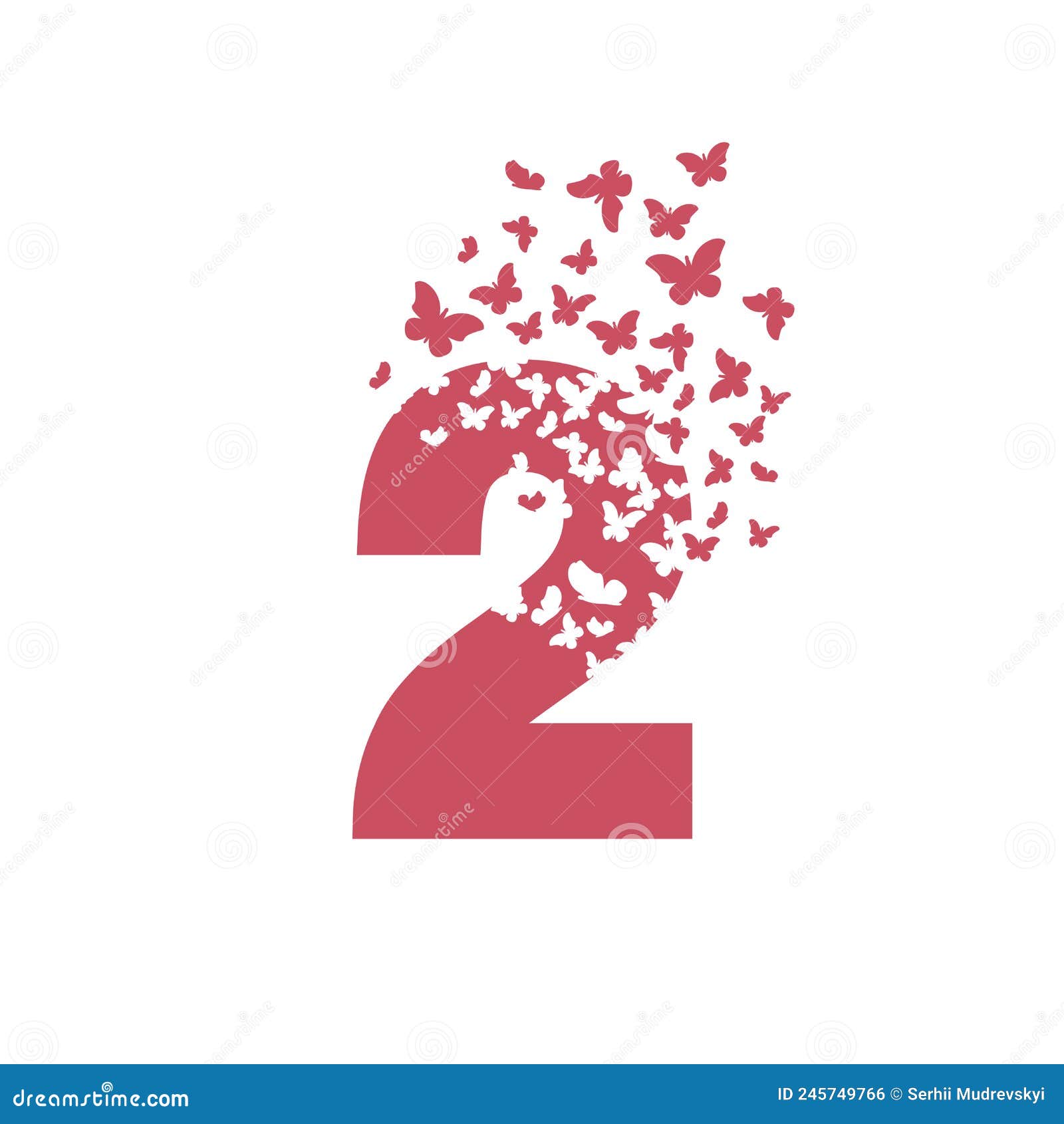 Number 2 Dissolves into a Cloud of Butterfly, Moth Stock Vector ...