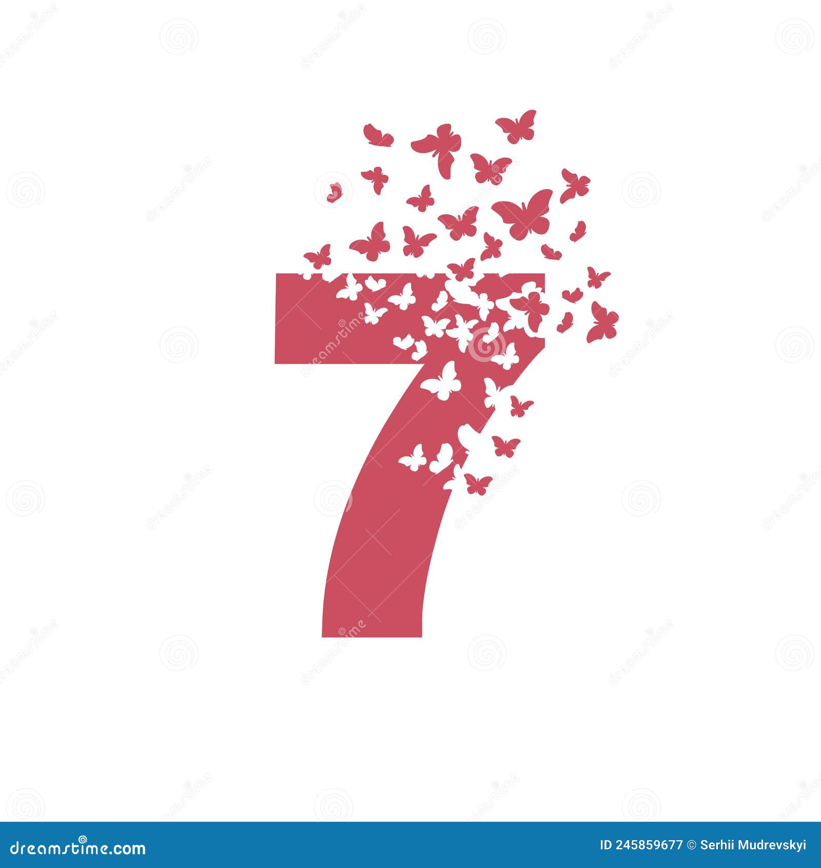 Number 7 Dissolves into a Cloud of Butterfly, Moth Stock Vector ...