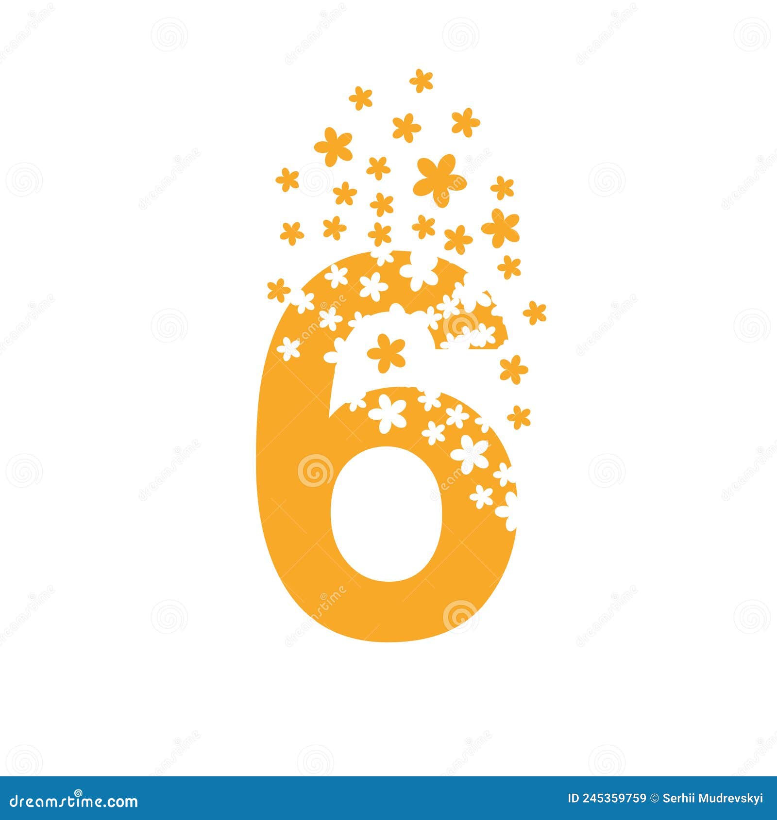 Number 6 Dissolves into a Cloud of Flowers Stock Vector - Illustration ...