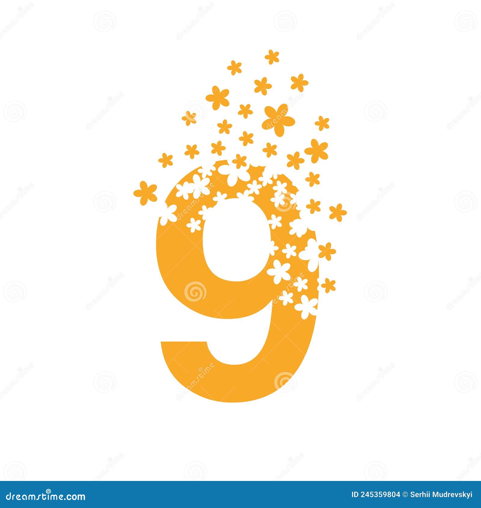 Number 9 Dissolves into a Cloud of Flowers Stock Illustration ...