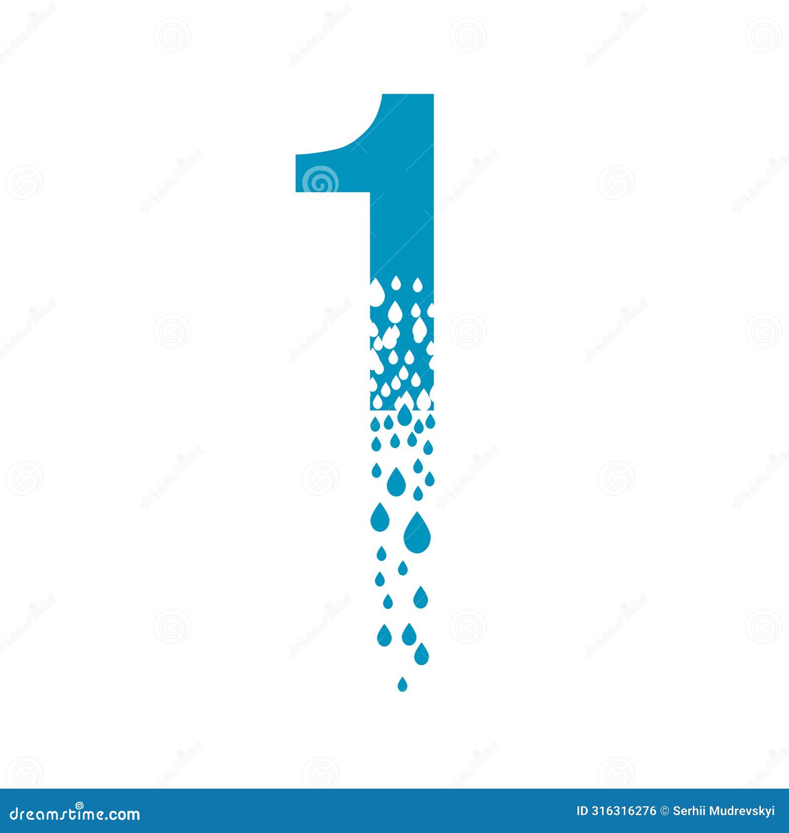 The Number 1 Dissolves into Droplets. Drops of Liquid Fall Out As ...