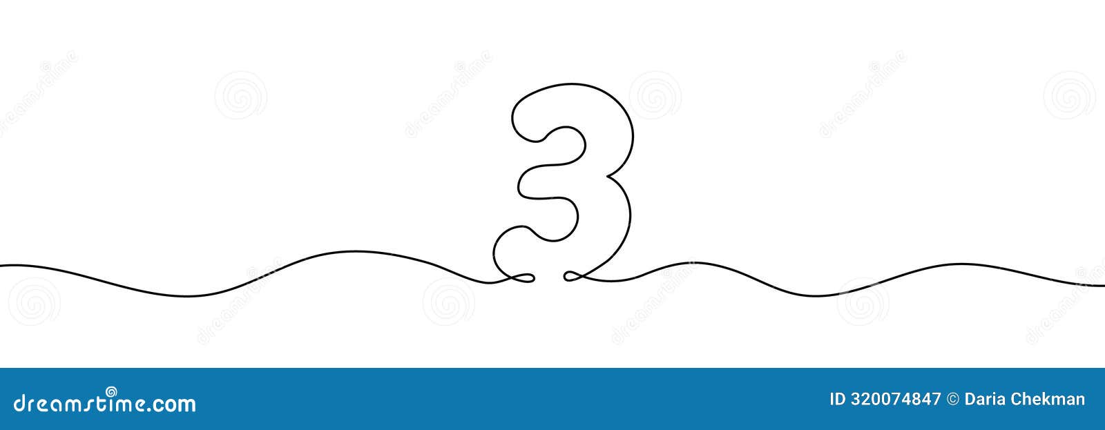 Number 3 is Drawn by Continuous Line Drawing. Editable Line. Vector ...