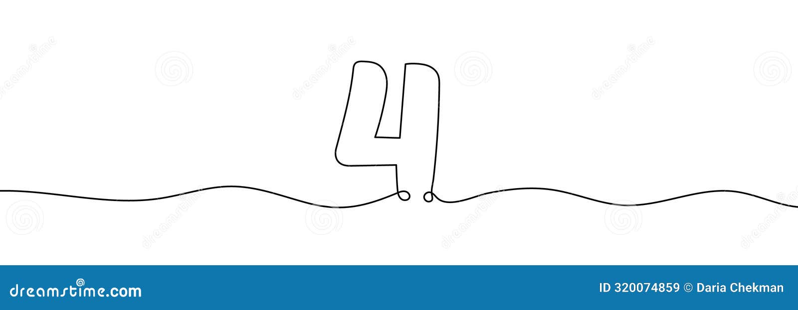 Number 4 is Drawn by Continuous Line Drawing. Editable Line. Vector ...