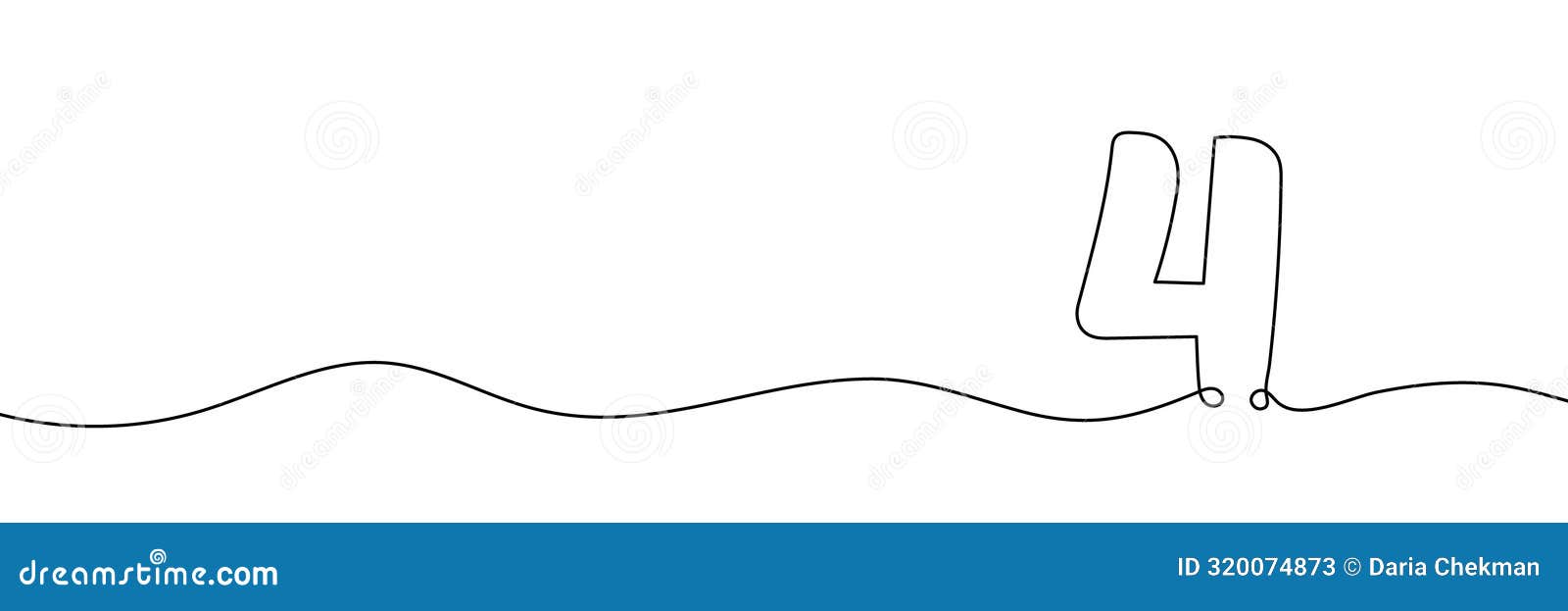 Number 4 is Drawn by Continuous Line Drawing. Editable Line. Vector ...