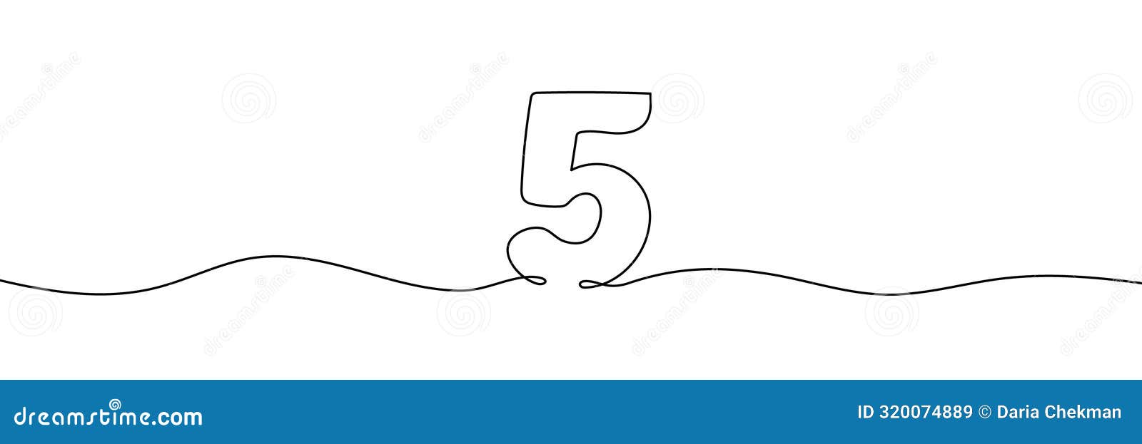 Number 5 is Drawn by Continuous Line Drawing. Editable Line. Vector ...