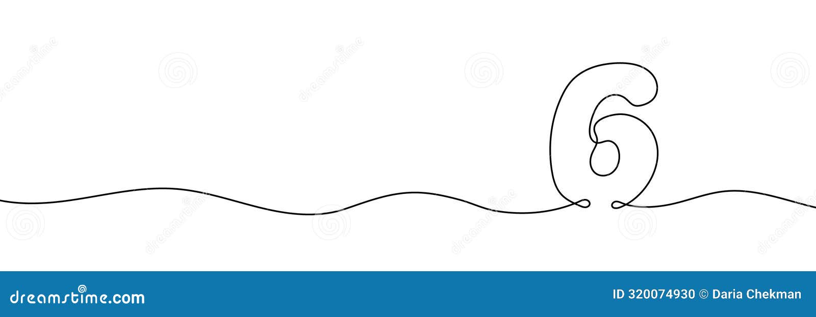 Number 6 is Drawn by Continuous Line Drawing. Editable Line. Vector ...