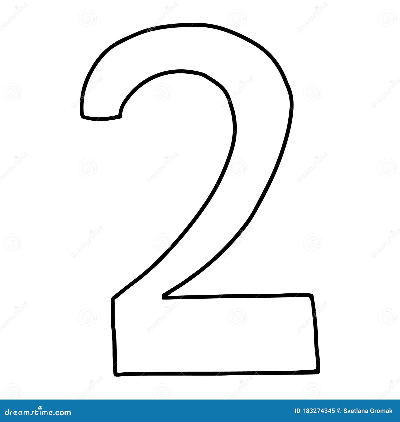 The Number 2 Drawn in the Doodle Style.Outline Drawing by Hand.Black ...
