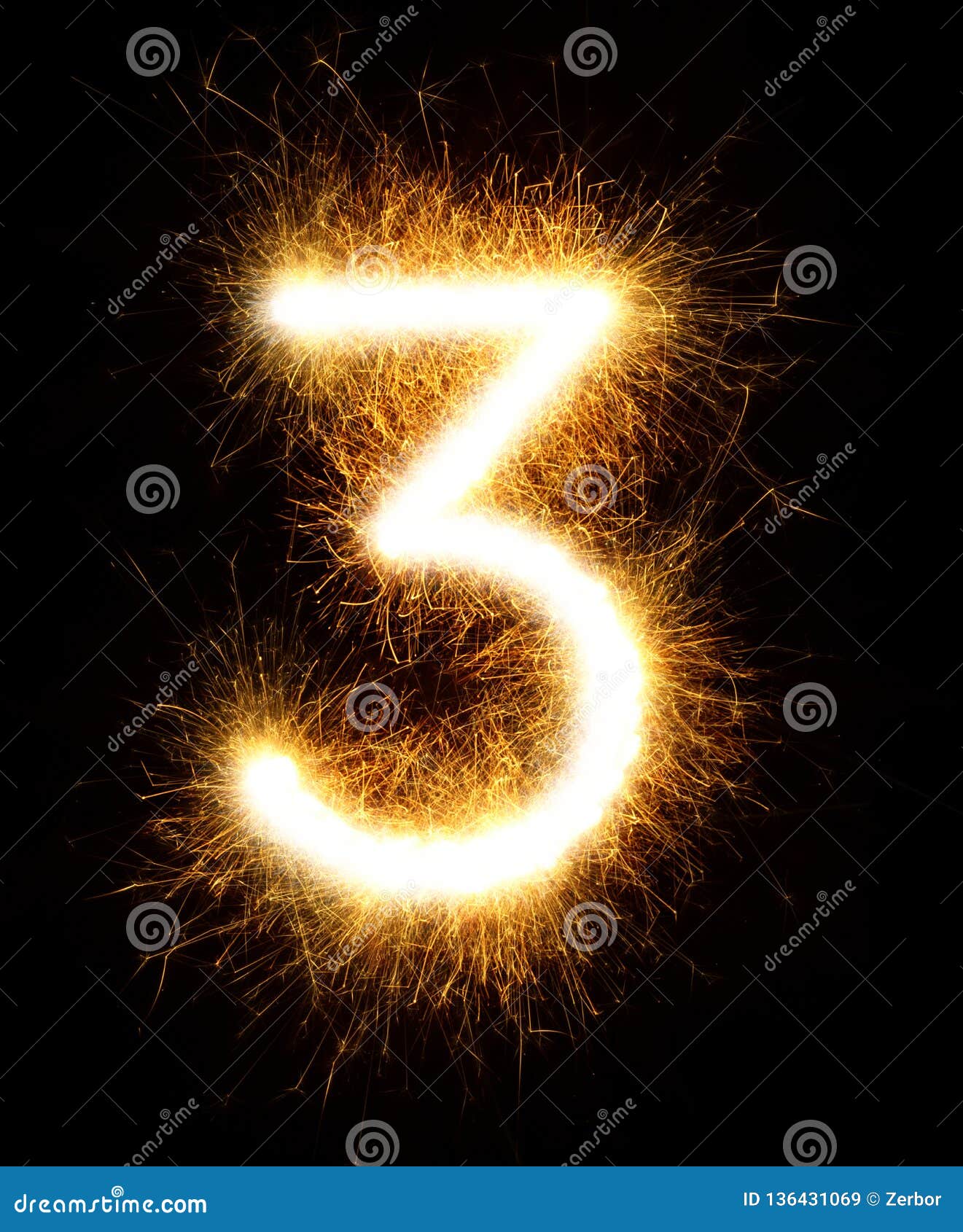 Number 3 Drawn with Spaklers on a Black Background Stock Image - Image ...